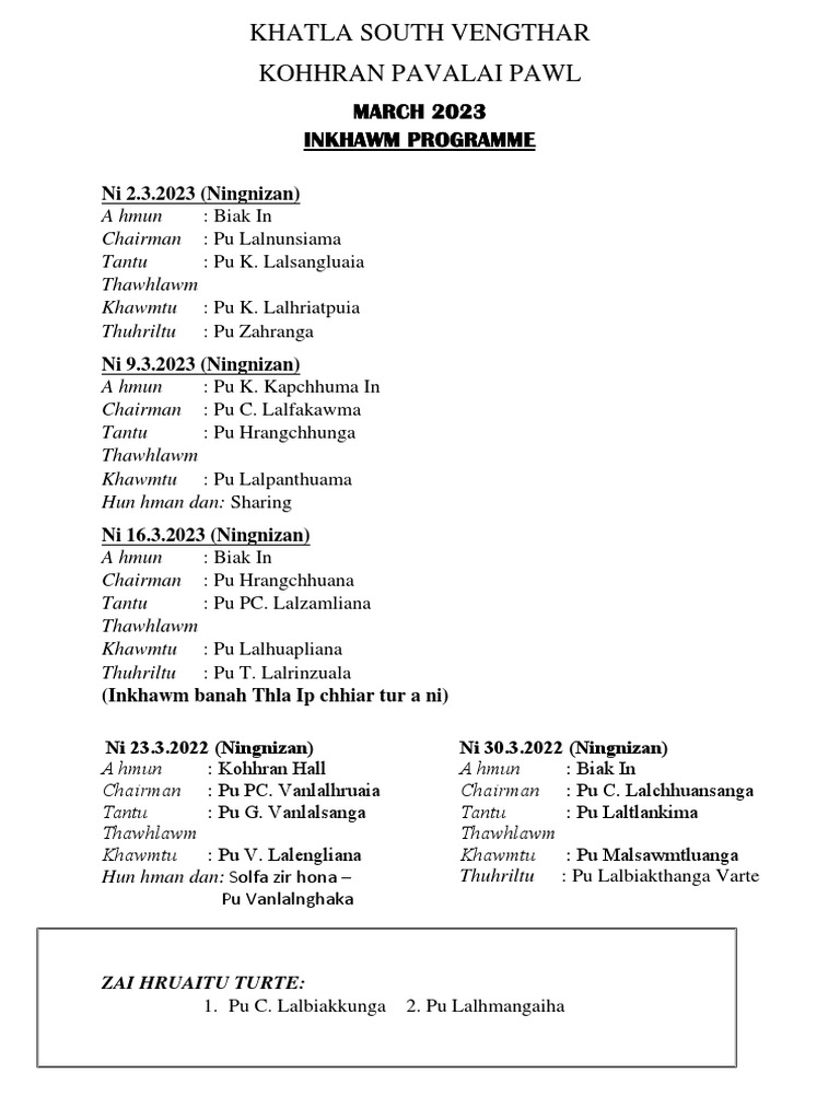 KPP March Inkhawm Programme | PDF