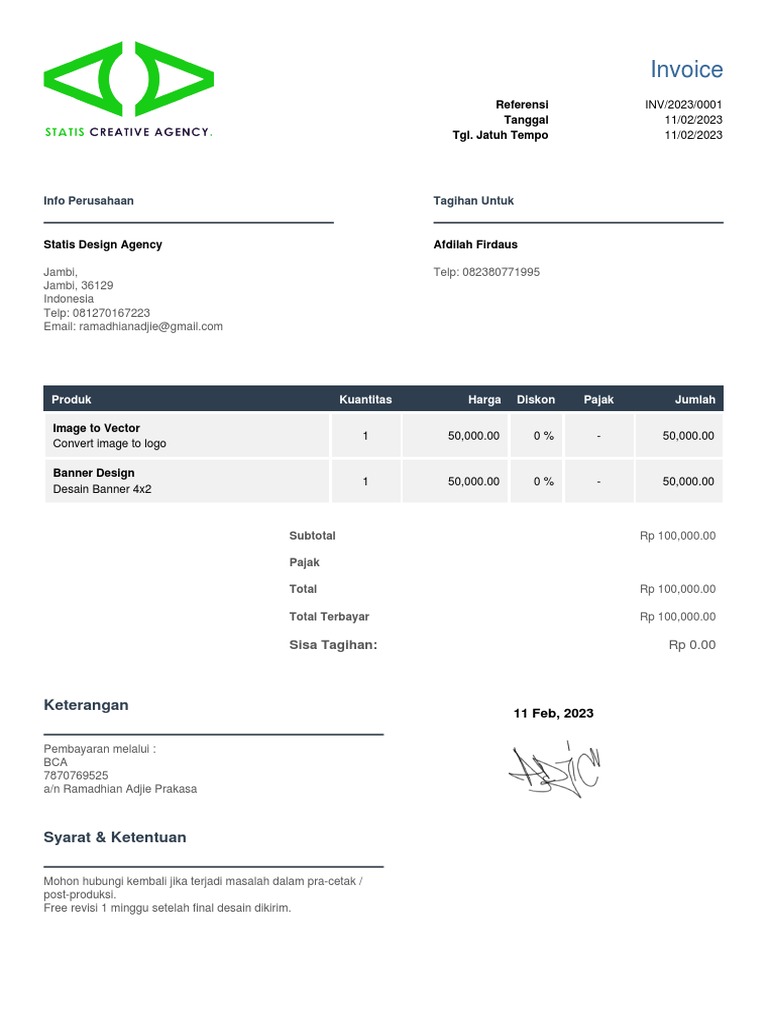 Contoh Invoice Graphic Design | PDF
