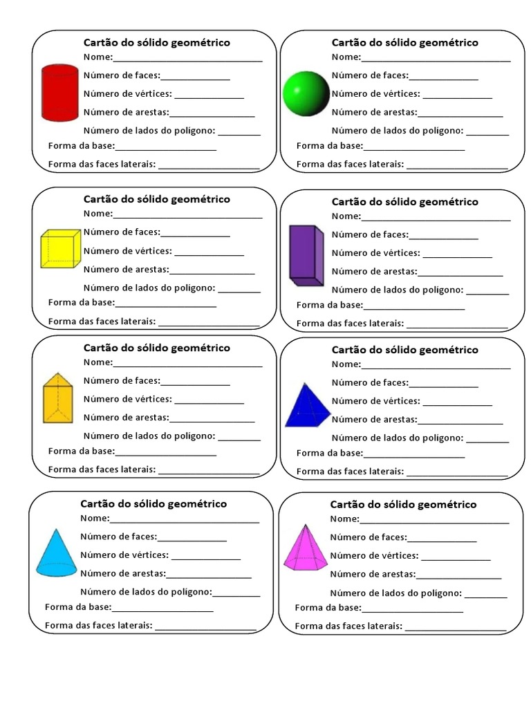 Cartões Dos Sólidos Geométricos | PDF | Euclides | Geometría del plano ...
