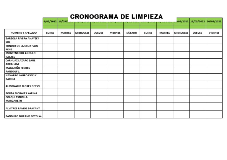 Cronograma de Limpeza | PDF