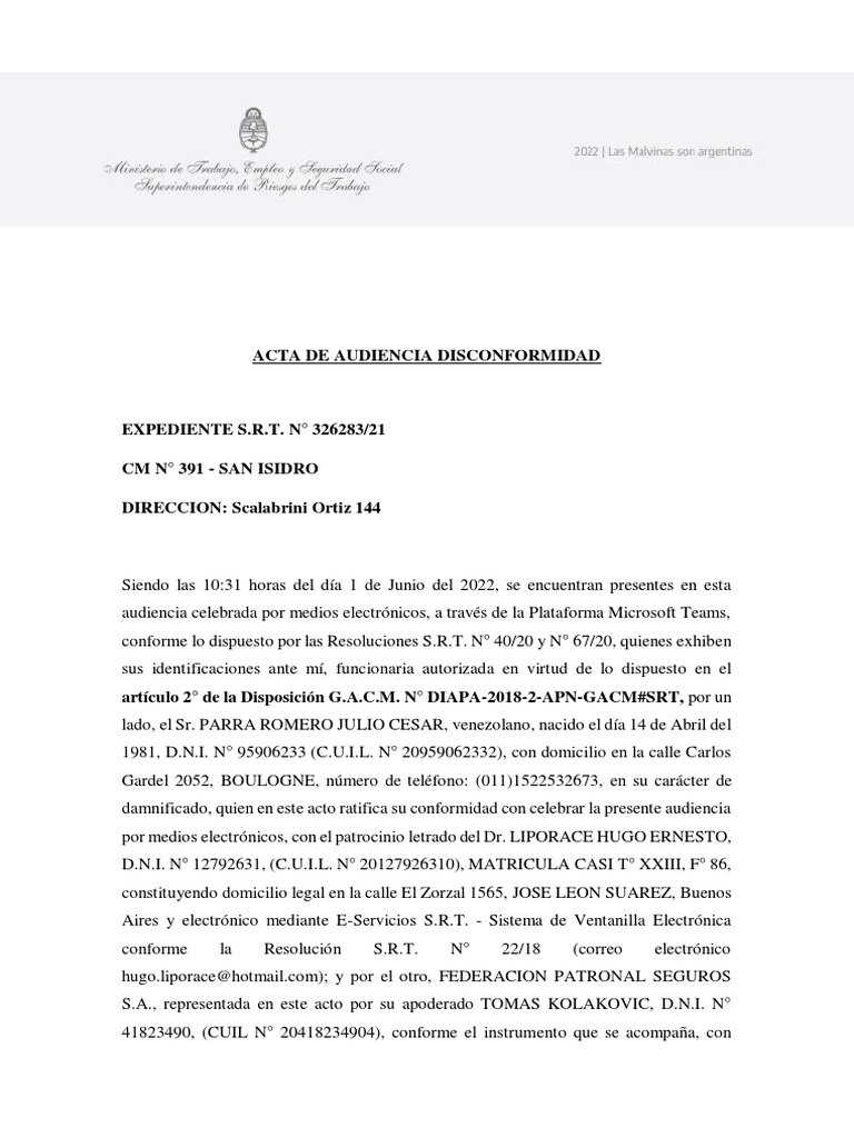 Acta Disconformidad | PDF | Finanzas y dinero | Derecho