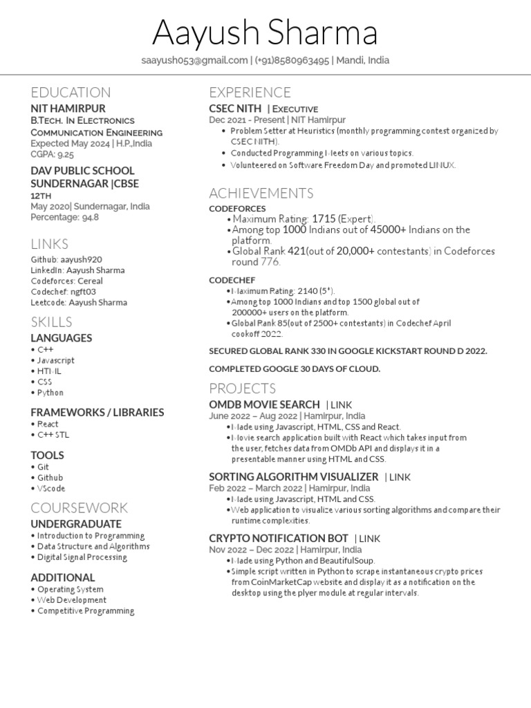 Aayush Sharma 20bec020 CV | PDF | Java Script | Computer Programming