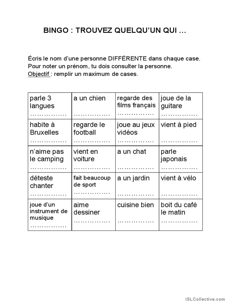 BINGO (Brise-Glace) Trouve Quelqu'Un Qui ... | PDF