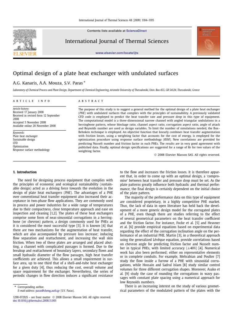 Optimal Design of A Plate Heat Exchanger | PDF | Reynolds Number | Heat ...