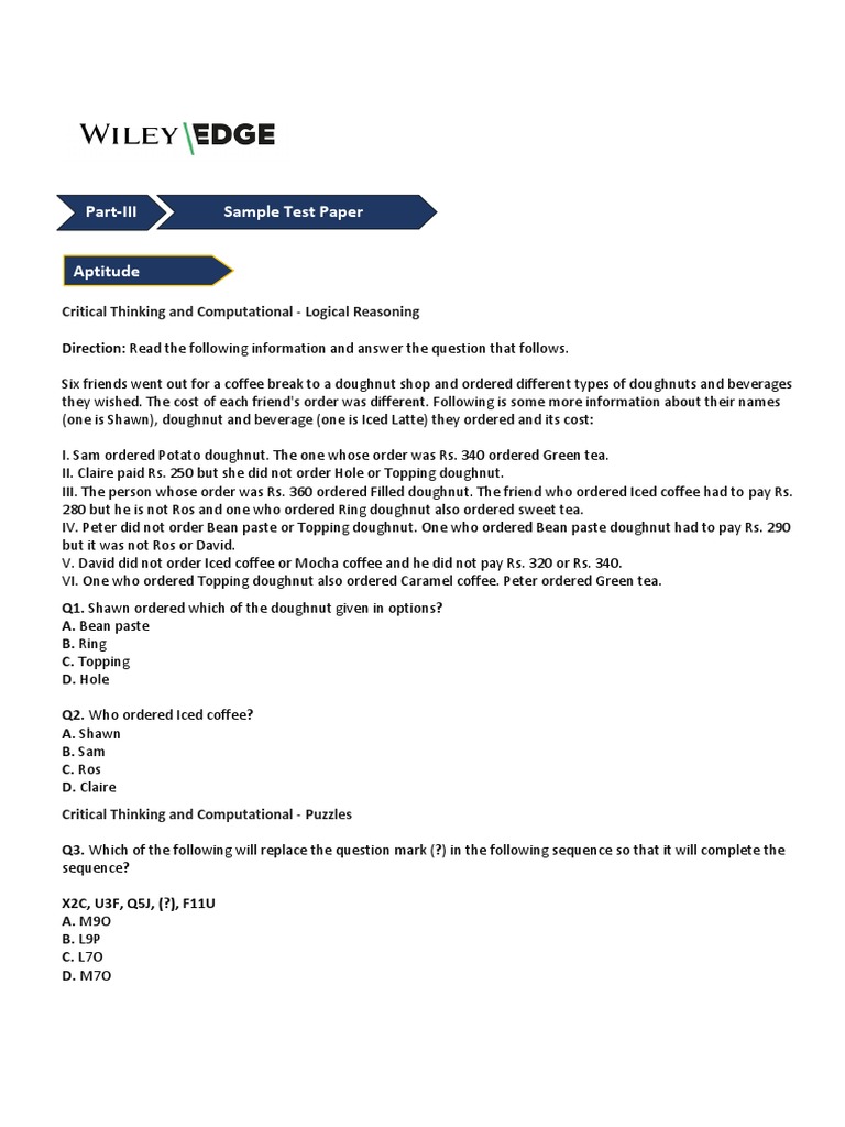 Wiley Edge Sample Paper 2023 | PDF | Computer Programming