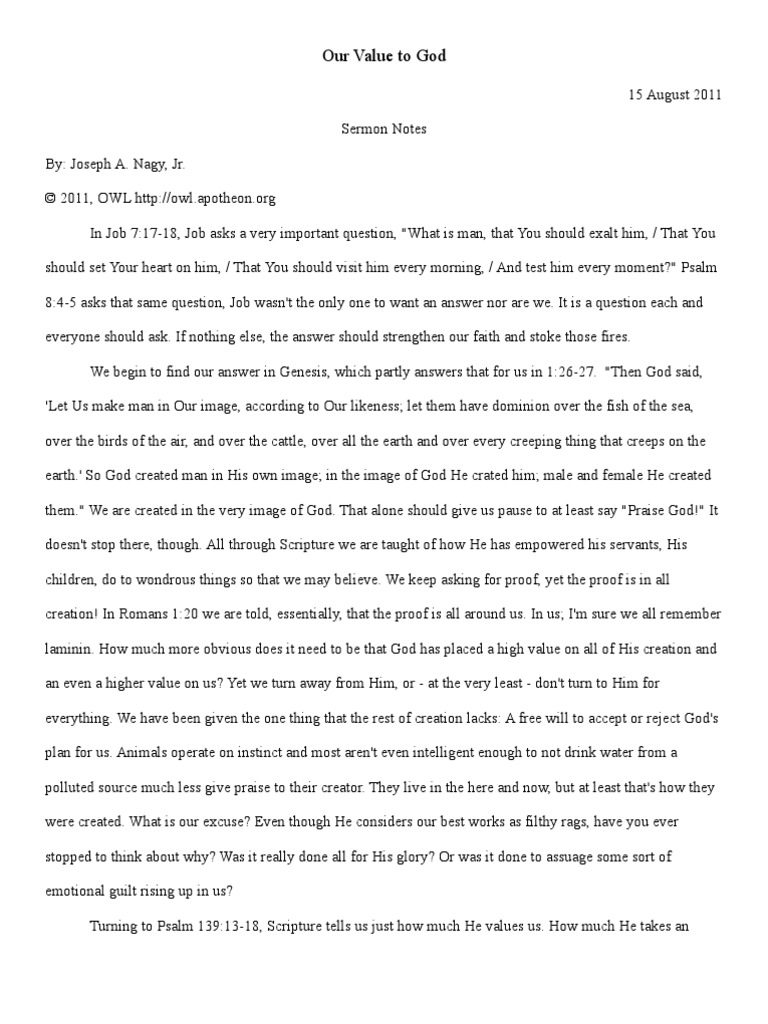 How Does God Value Us | PDF | Sacrifice | Jesus