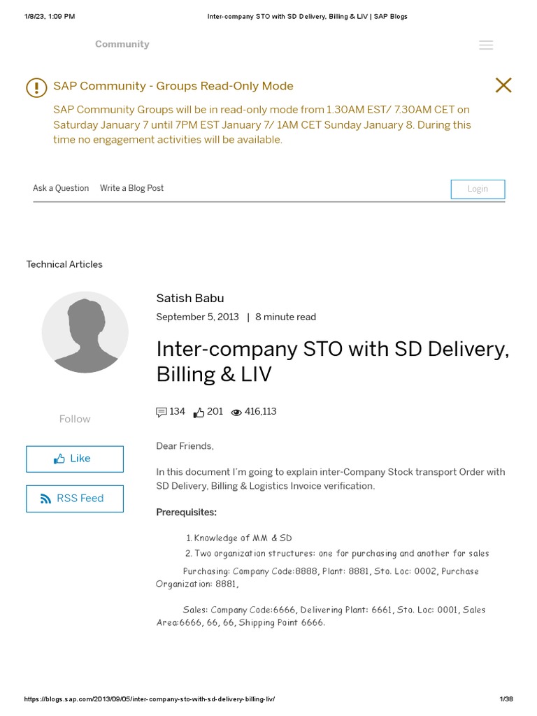 Inter-Company STO With SD Delivery, Billing & LIV - SAP Blogs | PDF ...