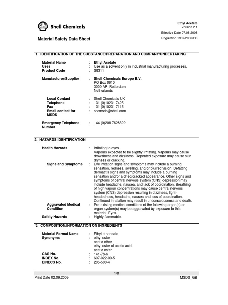 Msds Ea en Shell | PDF | Personal Protective Equipment | Toxicity