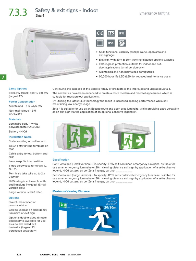 Eaton Emergency Lighting SC Exit - Safety Zeta4 Apr2018 Datasheet | PDF ...
