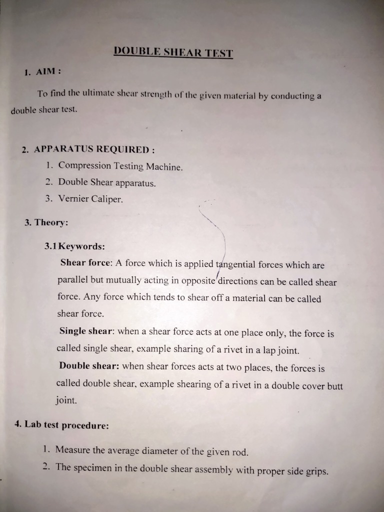 Double Shear Test | PDF | Shear Stress | Stress (Mechanics)