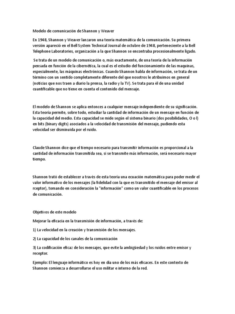 Modelo de Comunicación de Shannon y Weaver | PDF | Comunicación ...