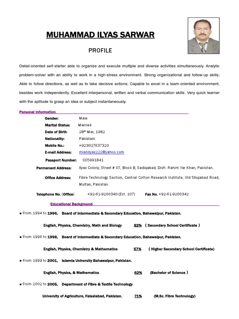 Ilyas CV | PDF | Consultant | Pakistan