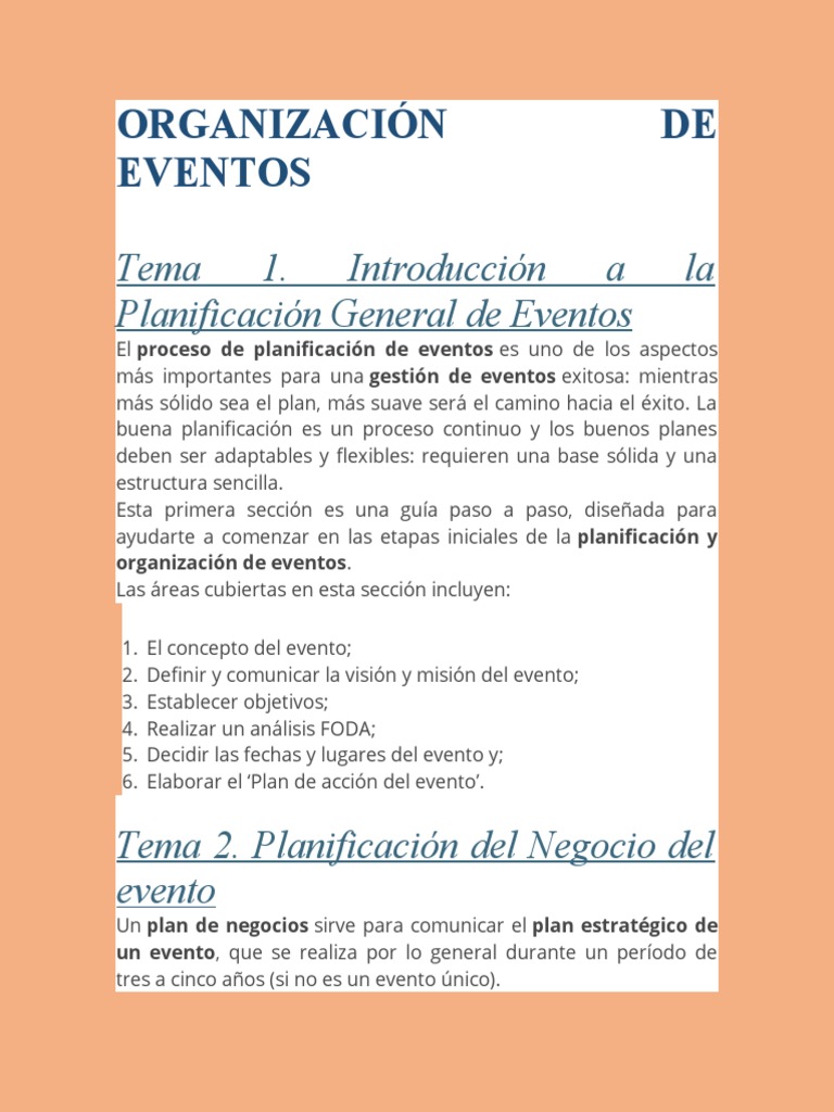 Organización de Eventos | PDF | Planificación | Planificación estratégica
