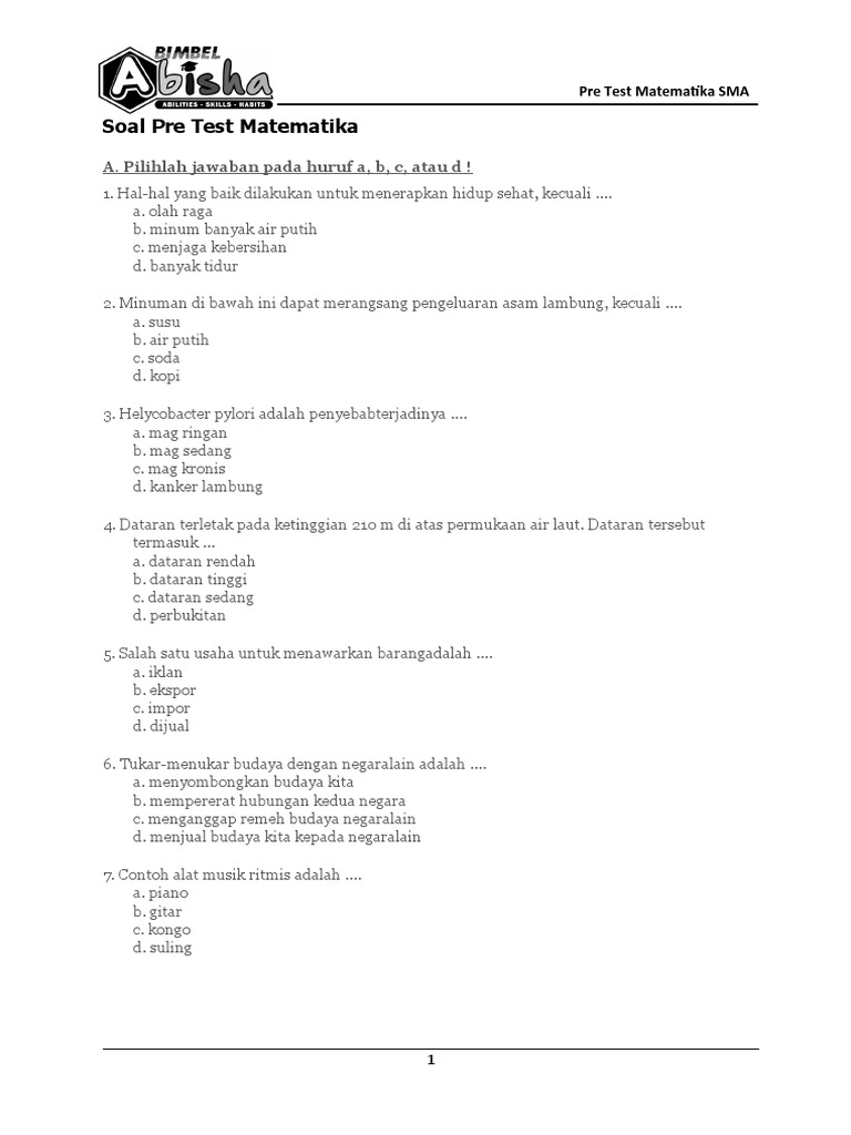 Soal Pre Test Matematika SMA | PDF
