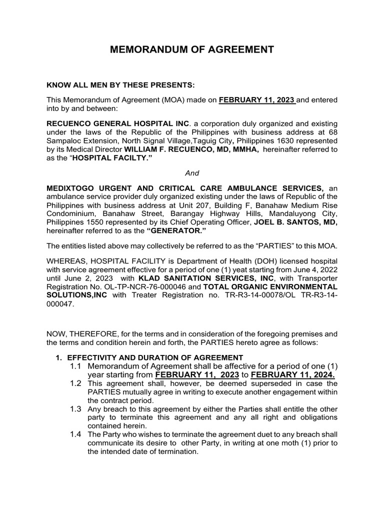 Memorandum of Agreement-Rgh | PDF | Waste | Hazardous Waste