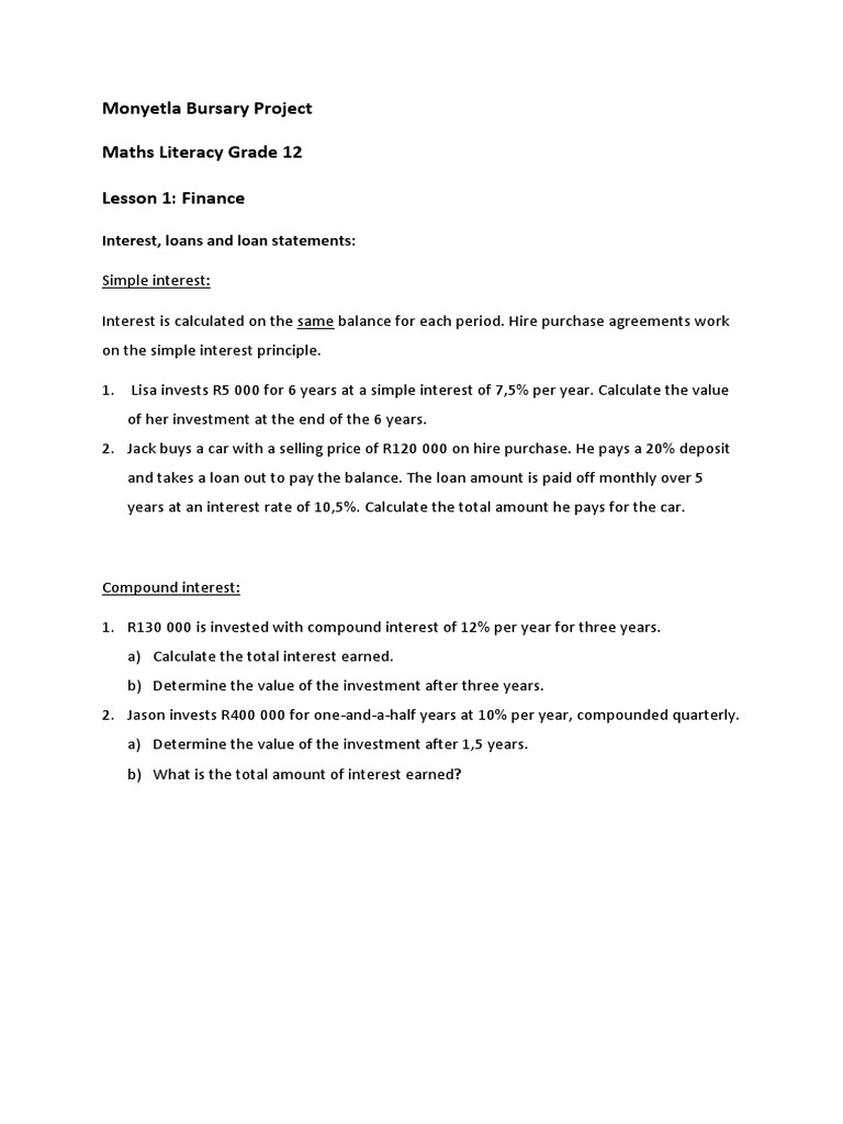 Grade 12 Maths Lit Questions | PDF | Interest | Tax Refund