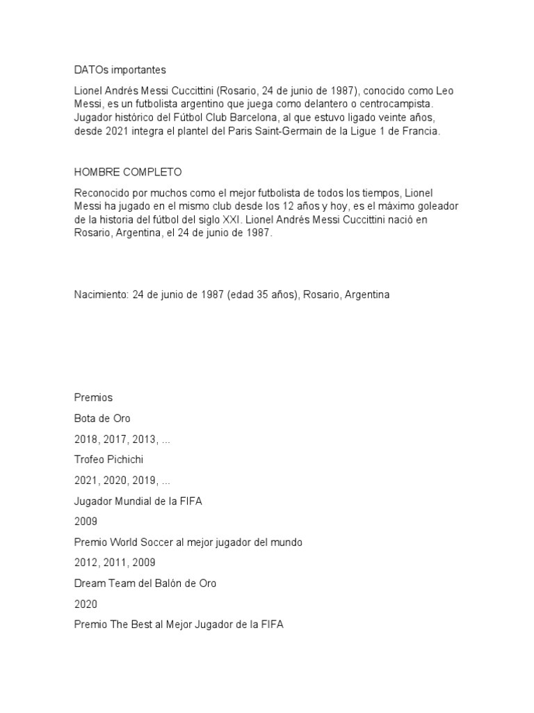 DATOs Importantes | PDF | Lionel Messi | Asociación de Futbol