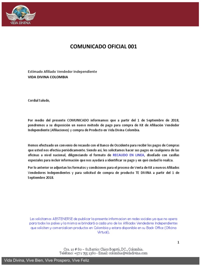 Comunicado Oficial 001 | PDF