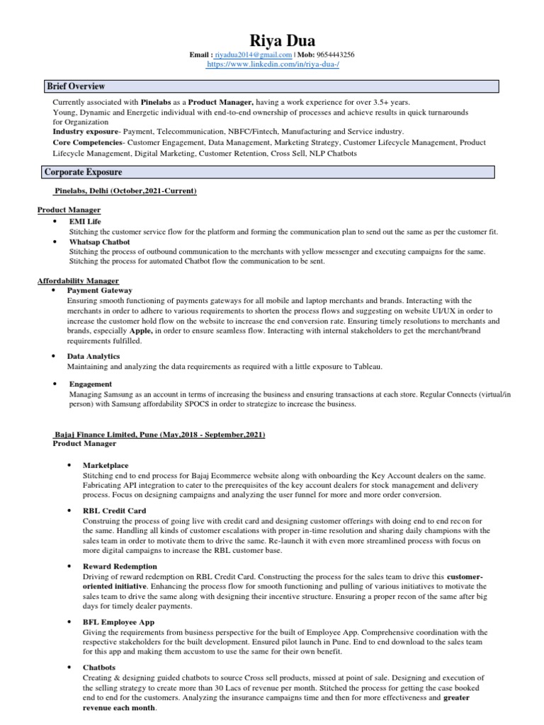 Resume Riya Dua | Download Free PDF | Sales | Marketing