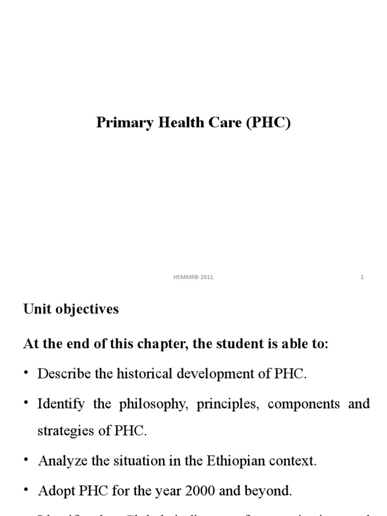 Primary Health Care (PHC) : 1 HSMMRB-2011 | PDF | World Health ...