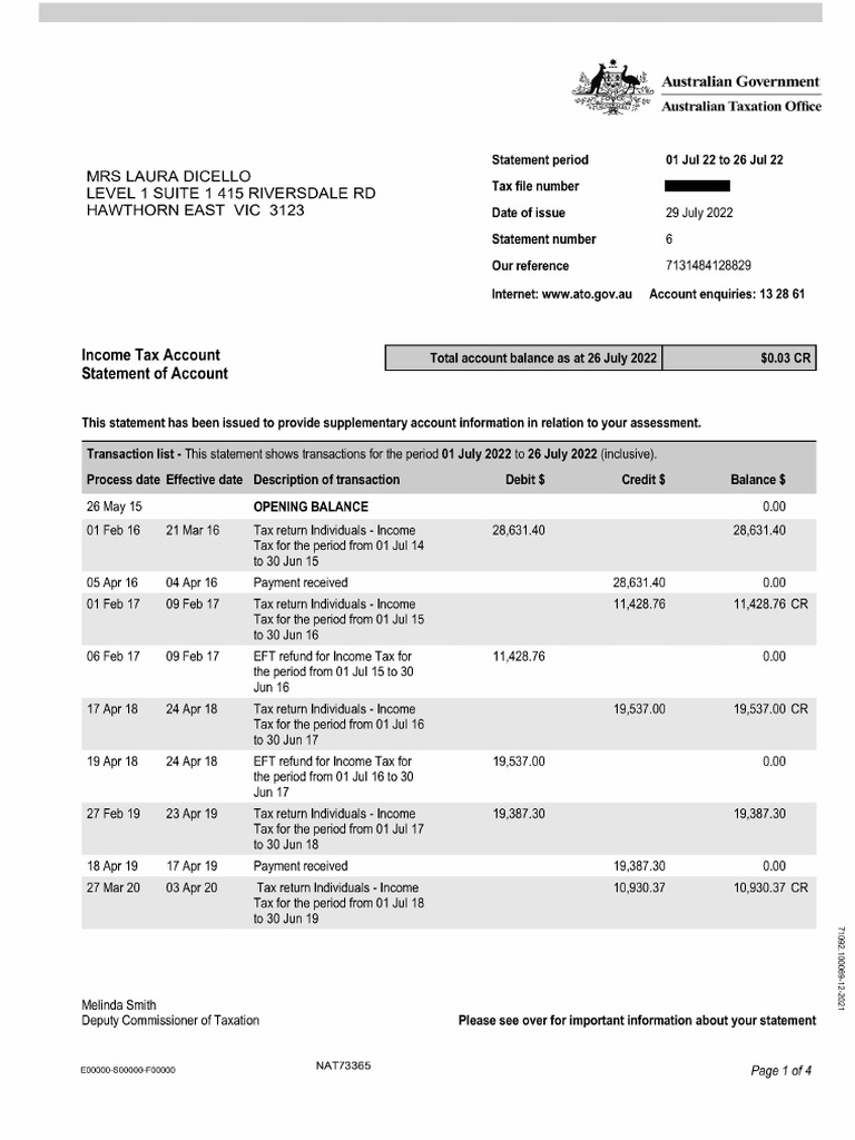 Income Tax Statement of Account - 2022 - Laura - Dicello | Download ...