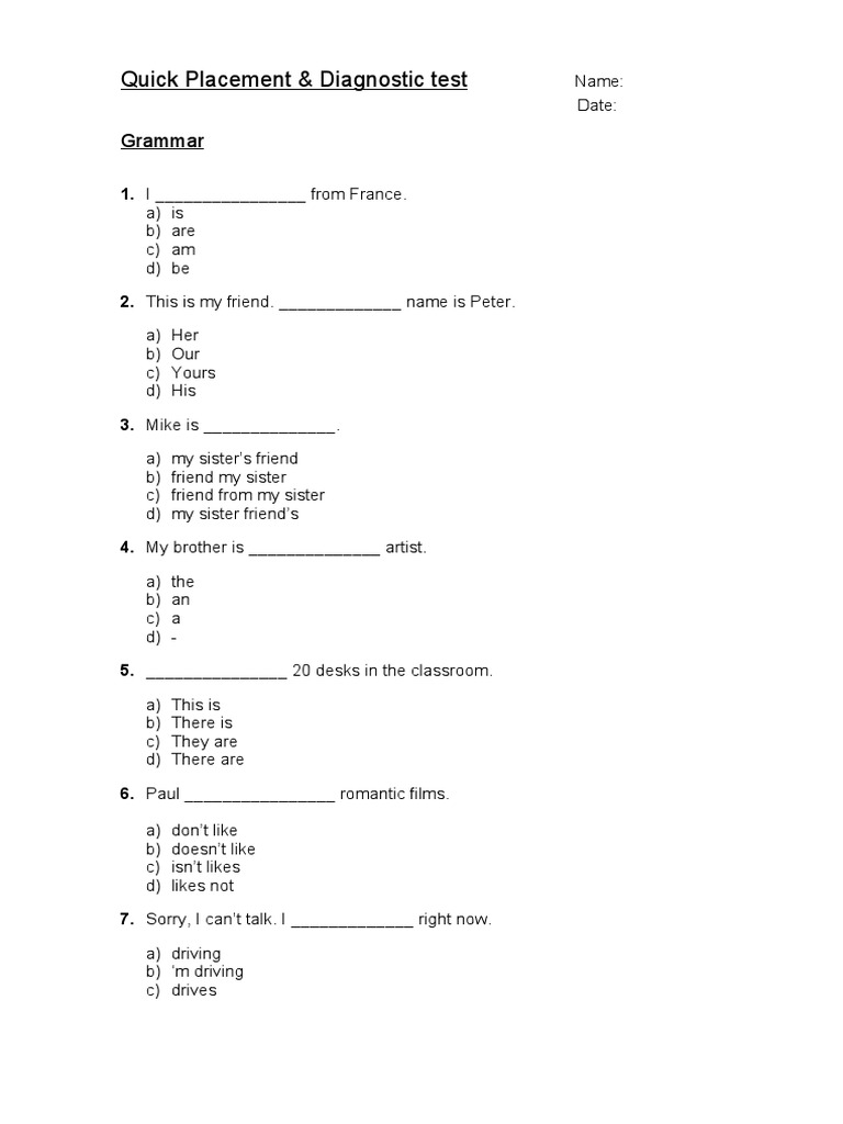 Adult Placement Test | PDF