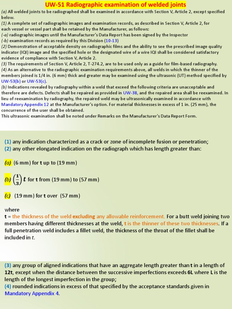 Uw-51 RT Acceptance Criteria | PDF | Welding | Construction