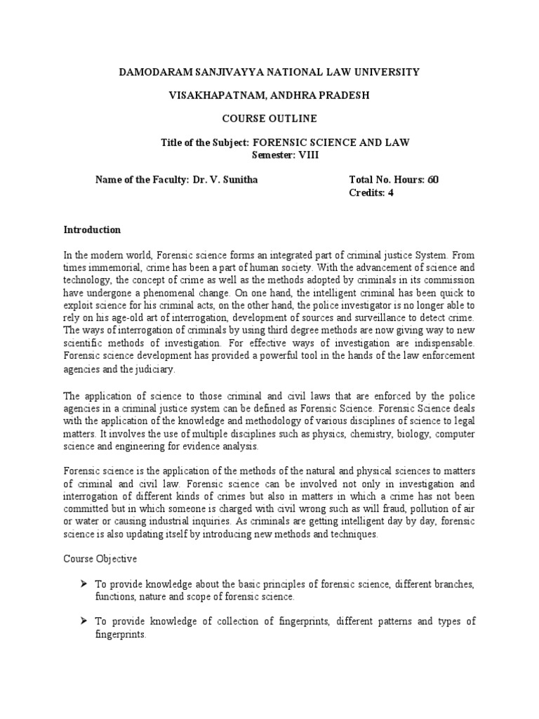 Forensic Science and Law Course Outline | PDF | Forensic Science | Science