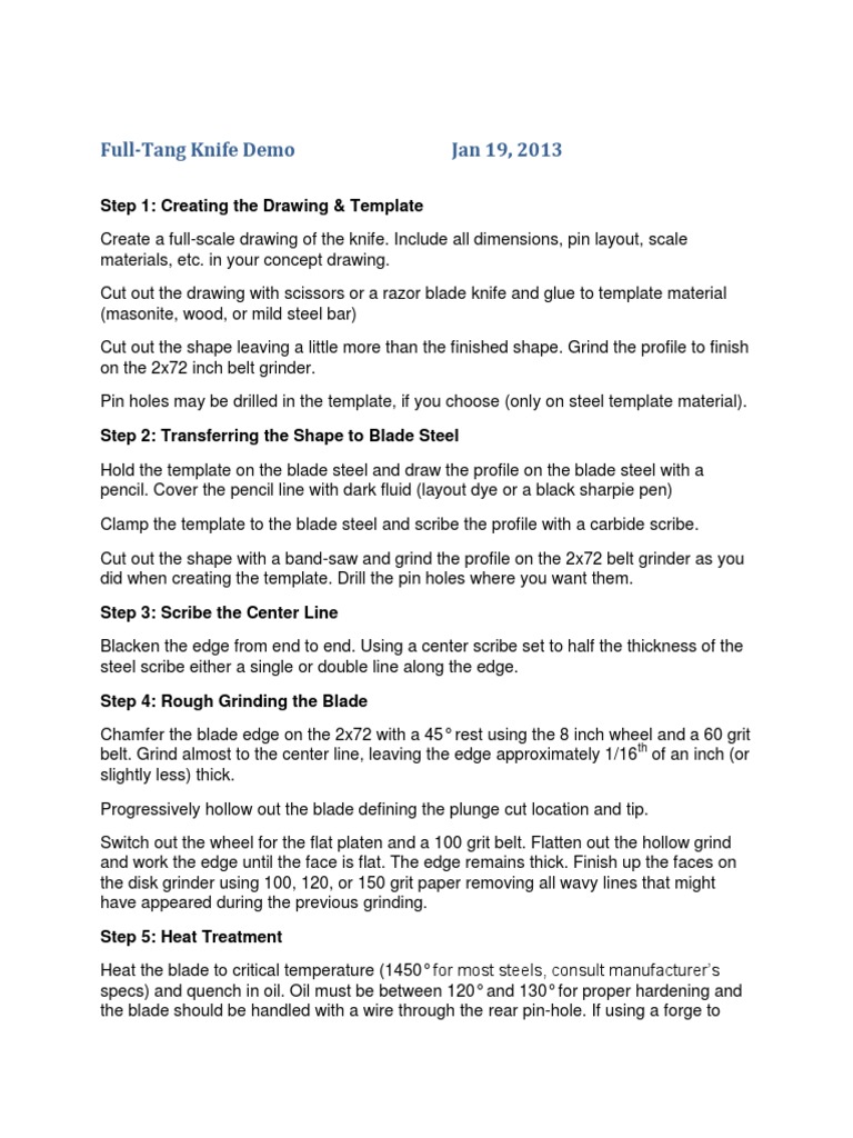 Full Tang Demo Notes | PDF | Knife | Grinding (Abrasive Cutting)