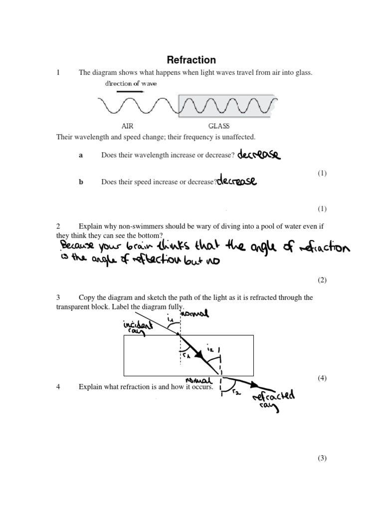 Refraction Worksheet Pdf