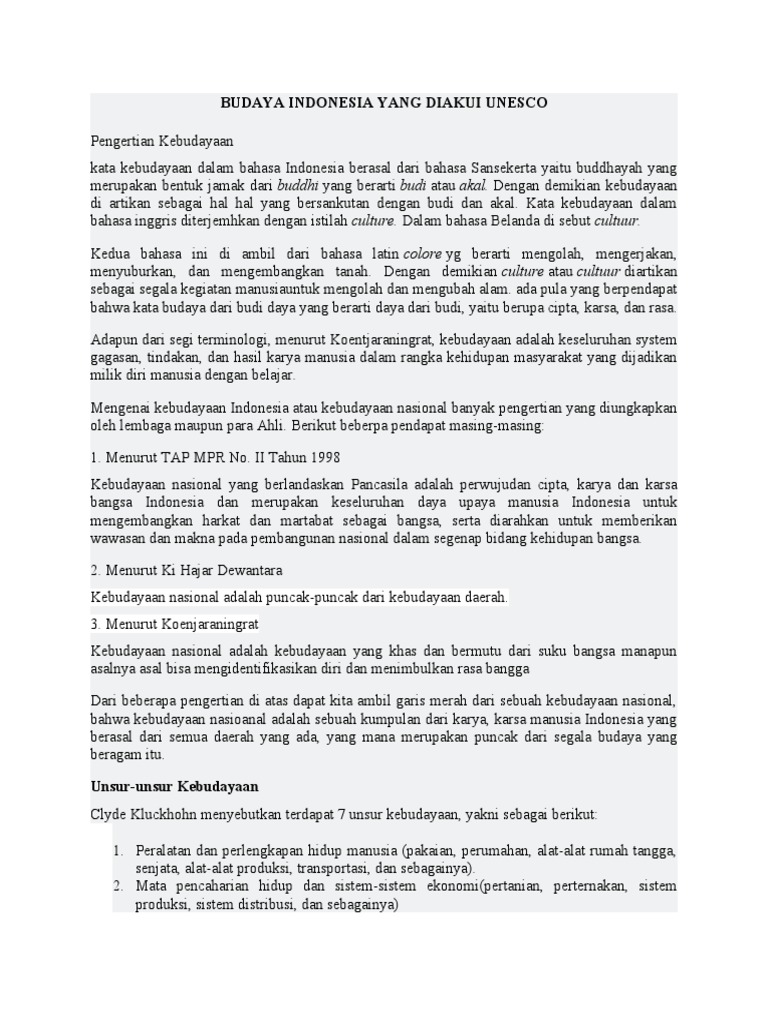 Budaya Indonesia Yang Diakui Unesco | PDF