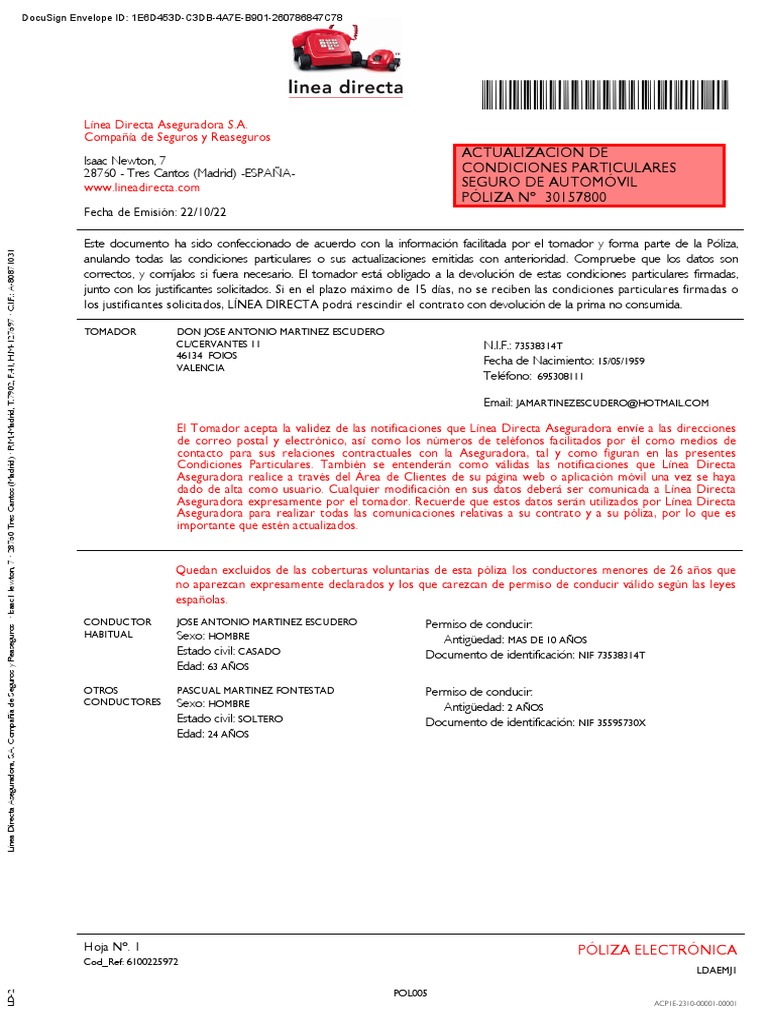 Actualización Condiciones Particulares | PDF | Seguro | Reaseguro
