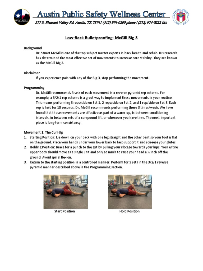 McGill Big 3 Intervention | PDF | Anatomical Terms Of Motion | Musculoskeletal System