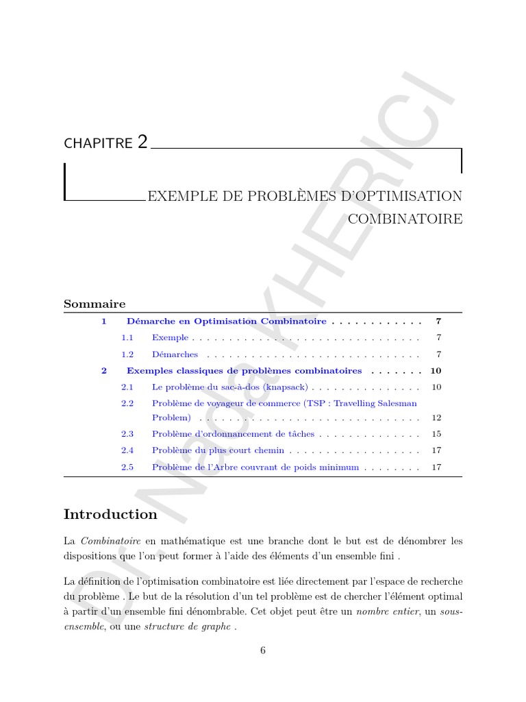 Chapitre 2 - Exemples de Problèmes Doptimisation Combinatoire | PDF | Optimisation mathématique ...