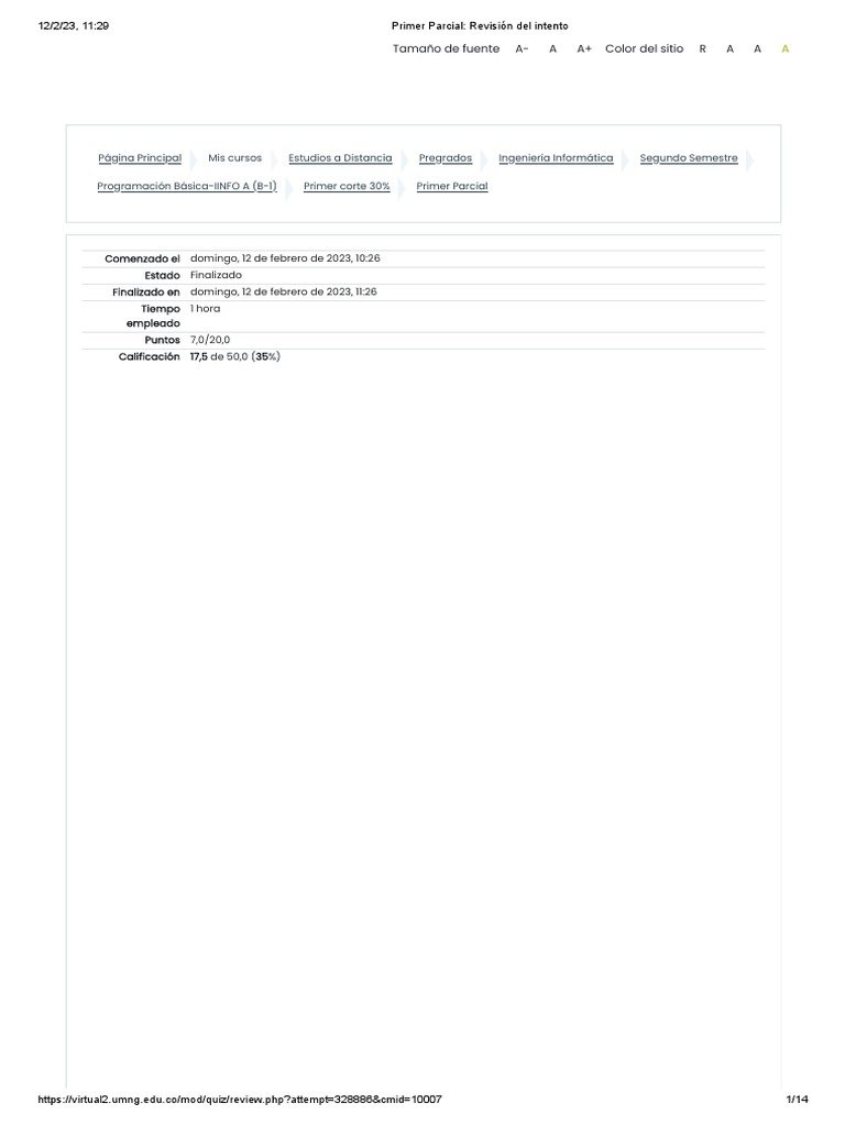 Primer Parcial - Revisión Del Intento | PDF | Java (lenguaje de programación) | Programación
