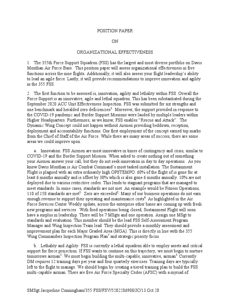 Position Paper 1 MSGT J Cunningham | Download Free PDF | Leadership ...