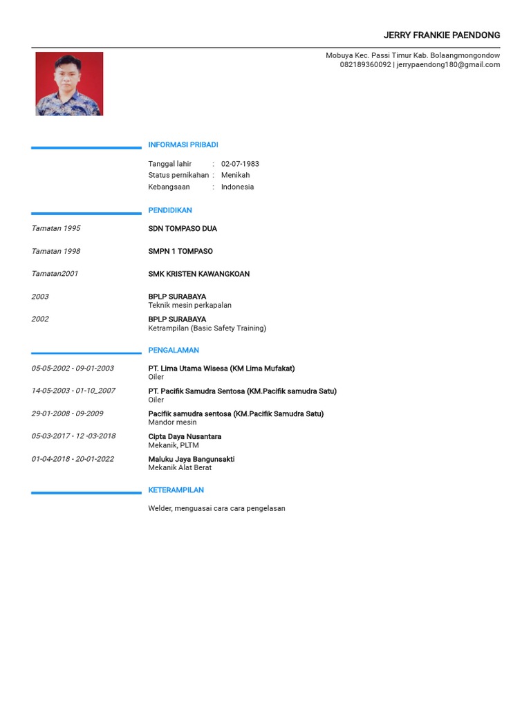 CV Jerry Frankie Paendong | PDF