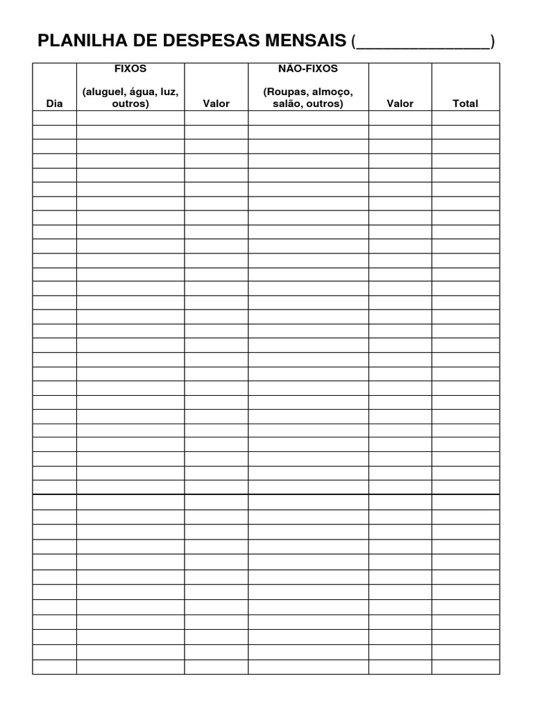 Planilha de Despesas Mensais | PDF