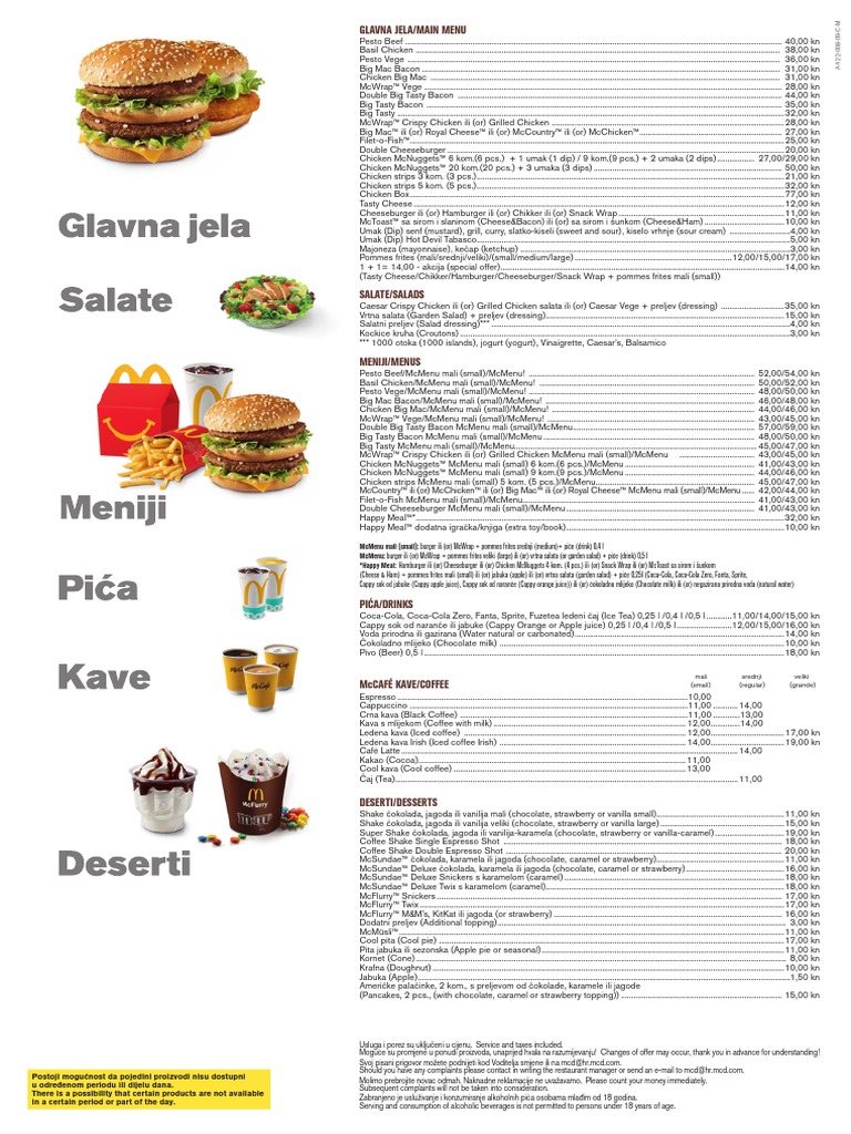 McDonald's Mall of Split Cjenik | PDF | Hamburgers | Food Industry