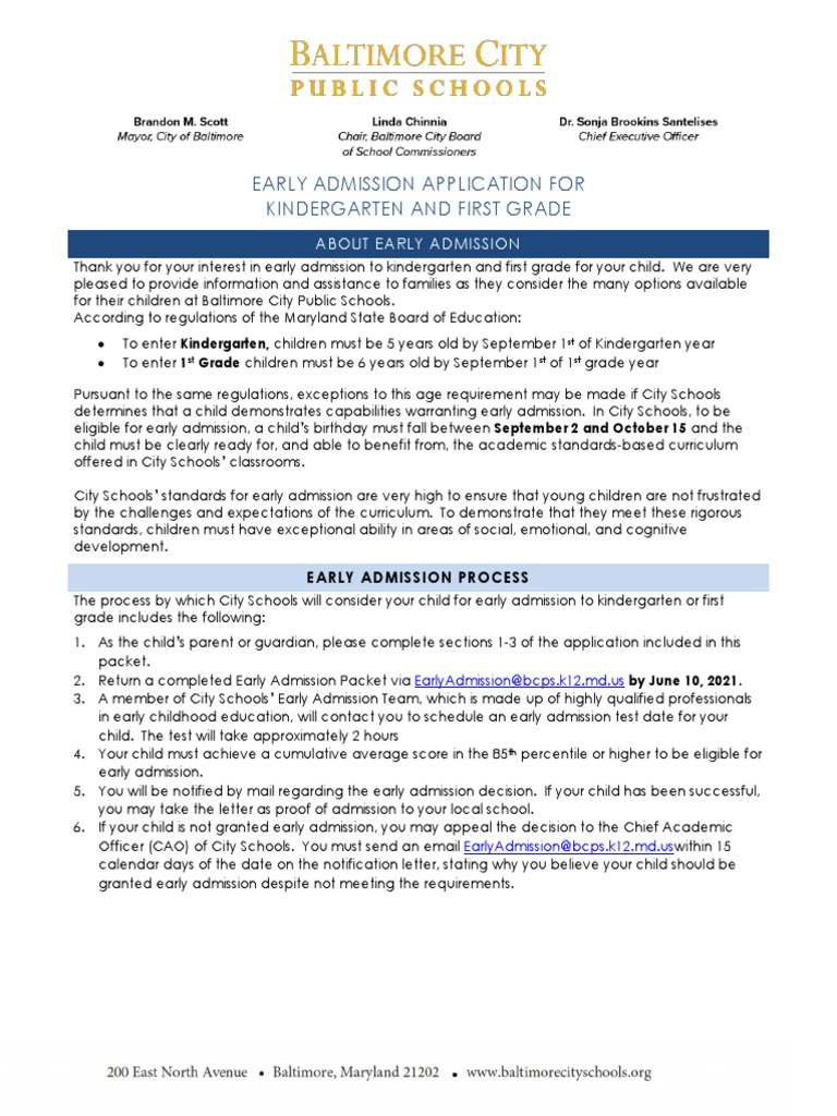 Early Admission Application English | PDF | Kindergarten | Parent