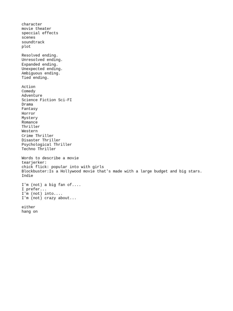 Movie Genres and Descriptive Terms | PDF | Mystery, Thriller & Crime ...