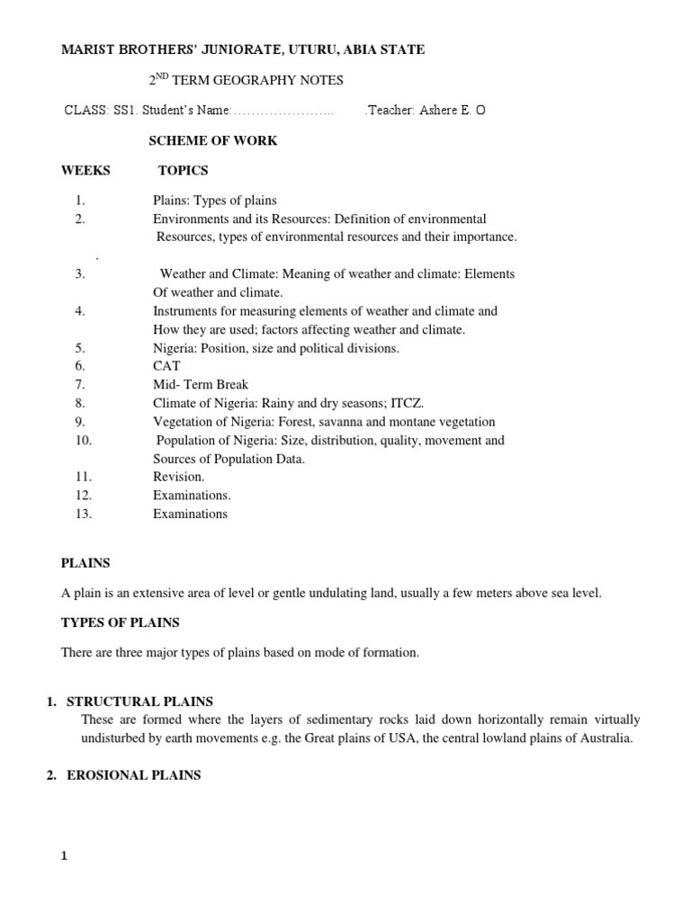 SS1 Geography 2nd Term Notes | PDF | Water | Wound