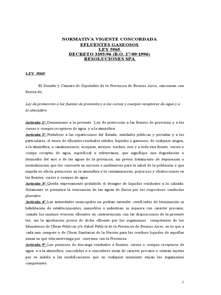 Ley 5965 | PDF | La contaminación del aire | Contaminación