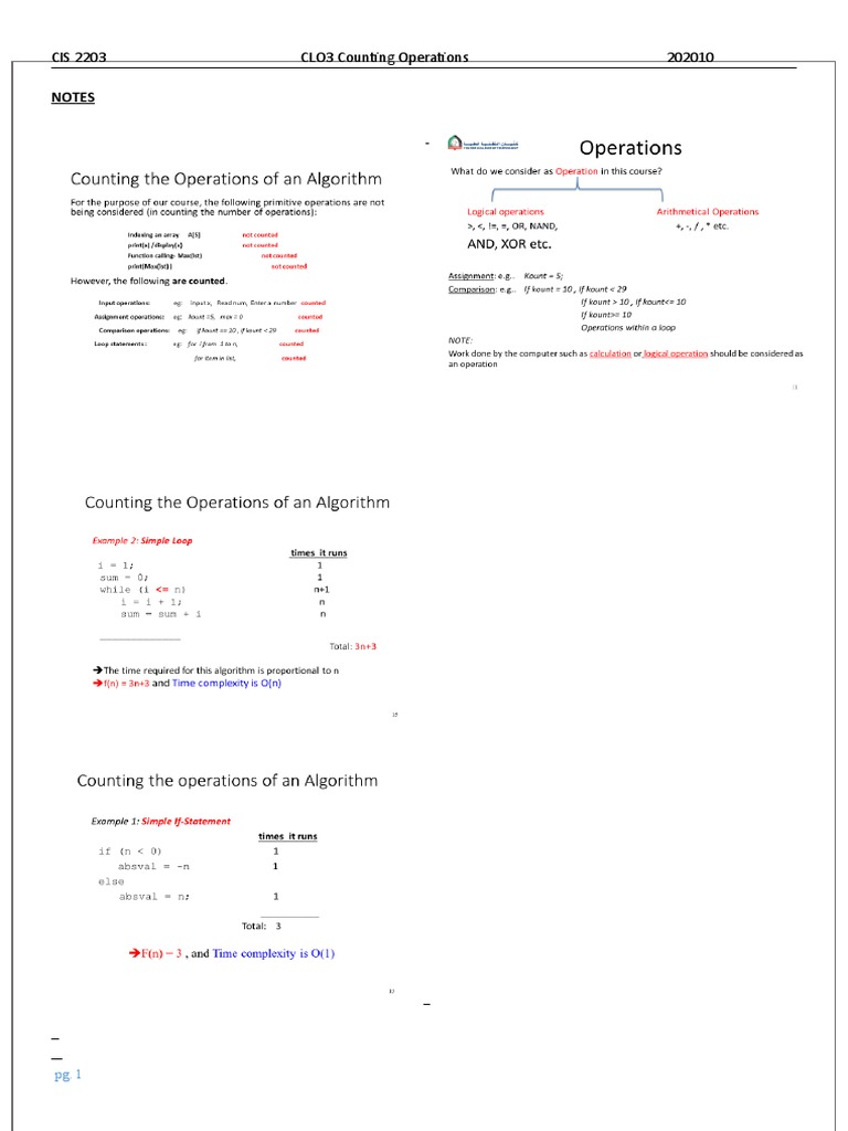 4a. CLO3 Algorithm Analysis 202010 Counting | PDF | Control Flow | Time Complexity