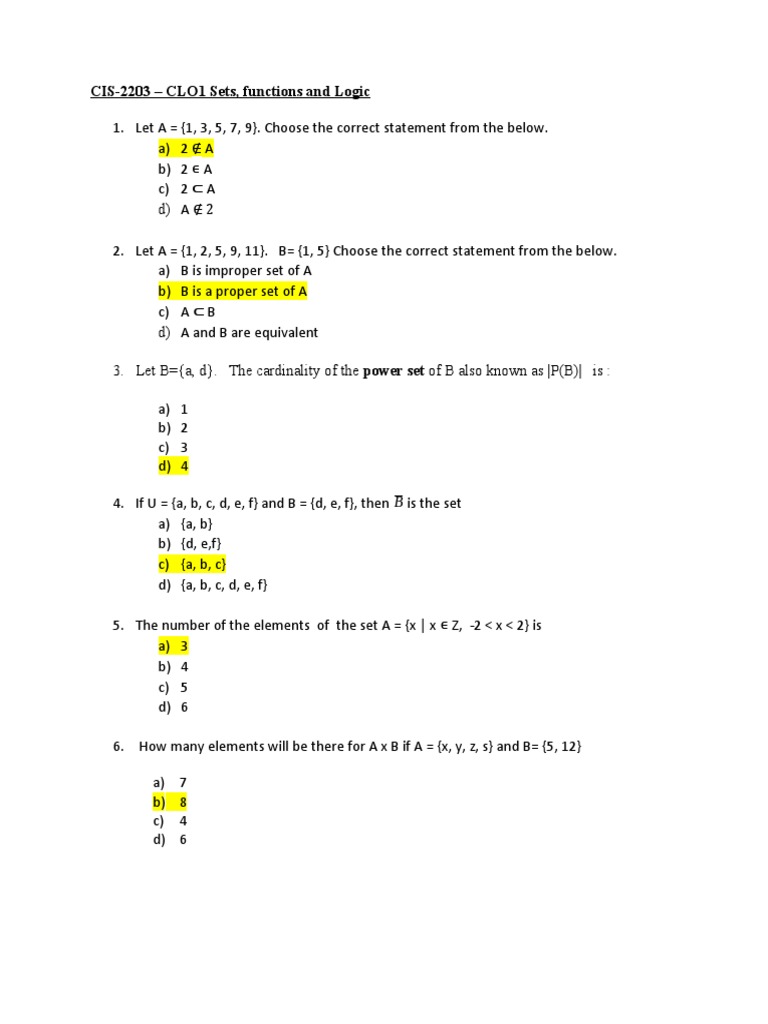 Understanding Sets, Functions, Logic and Combinational Circuits through Practice Questions | PDF ...