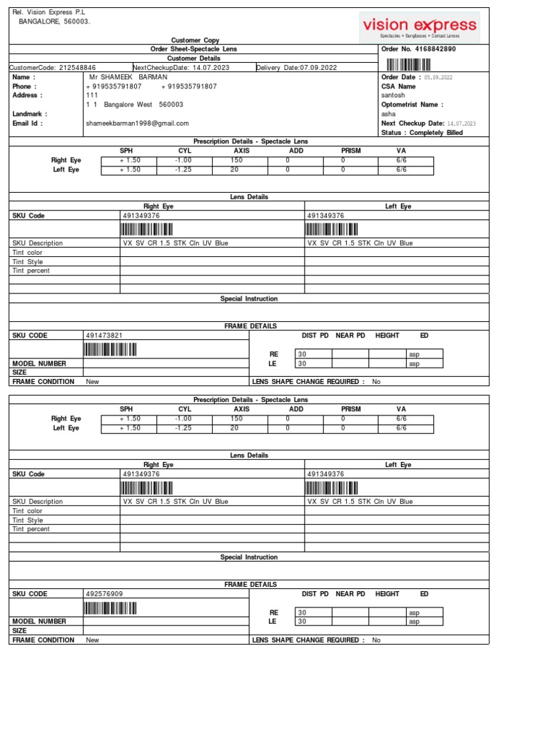 Vision Express Customer | PDF | Sunglasses | Legal Liability