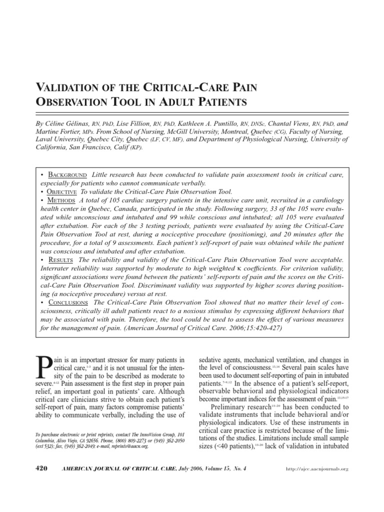 CPOT Original | PDF | Intensive Care Medicine | Pain
