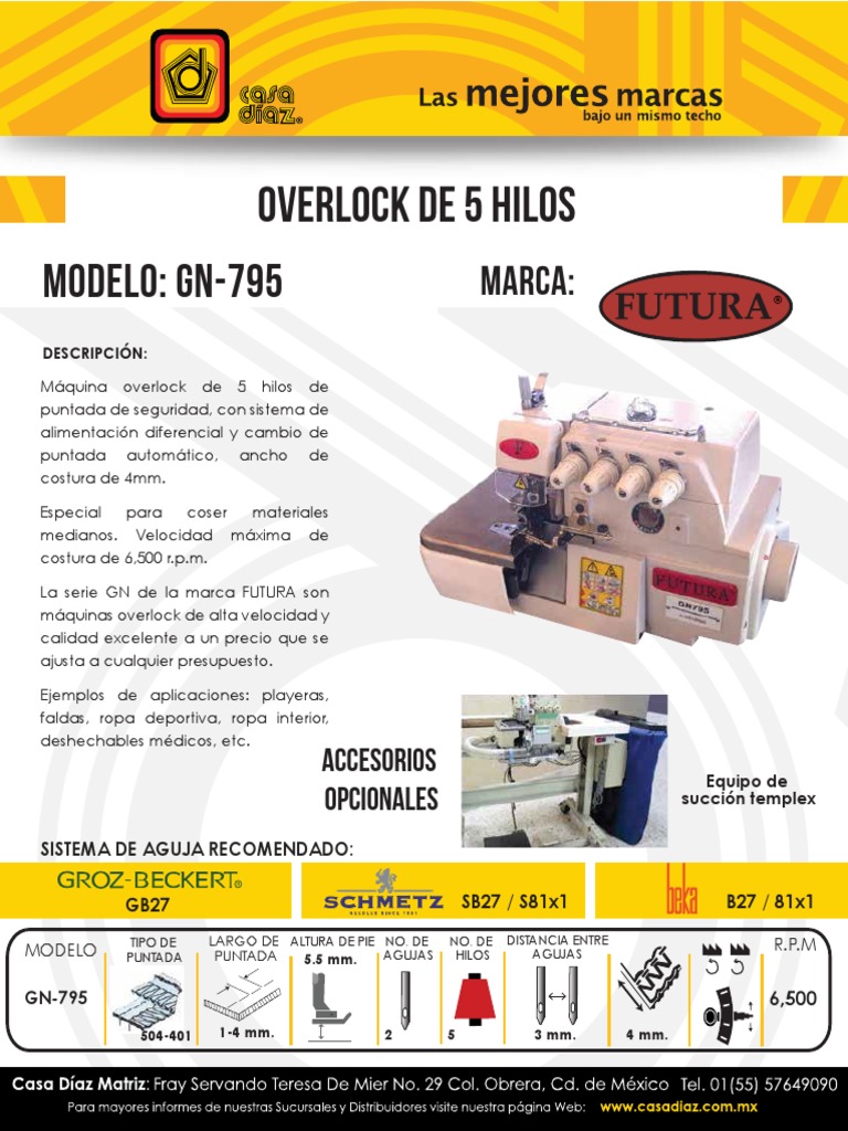 GN 795 F U T U R A Overlock de 5 Hilos GN Futura Son Maquinas Overlock | PDF | Estilos de ...