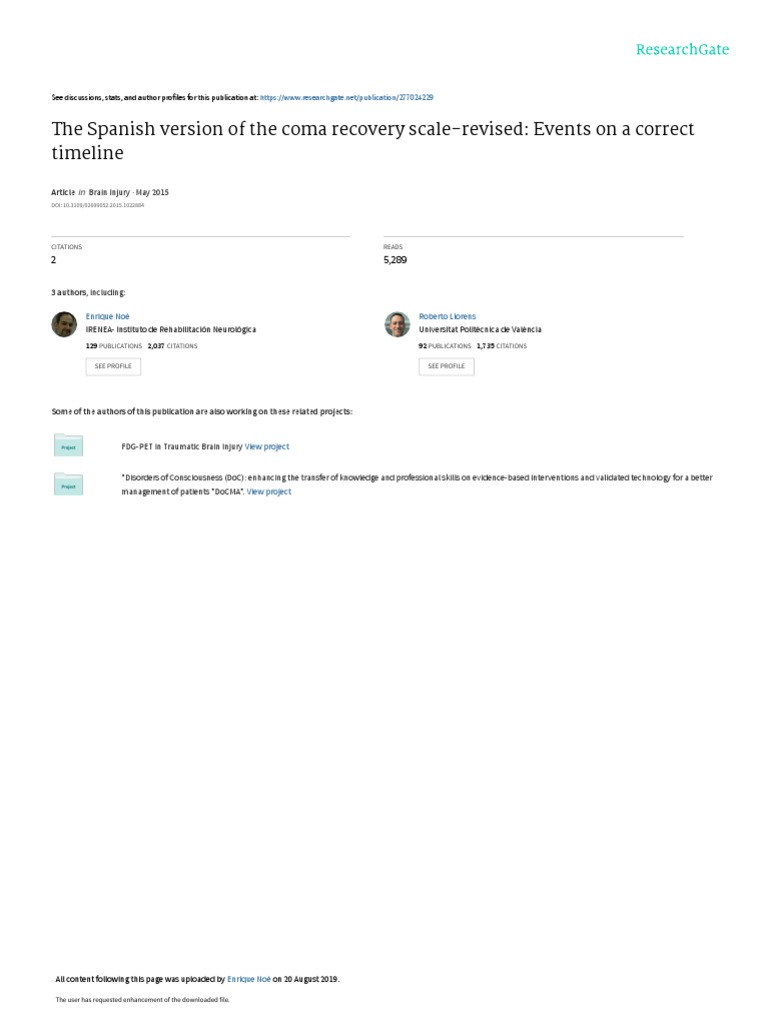 The Spanish Version of The Coma Recovery Scale-Revised: Events On A ...