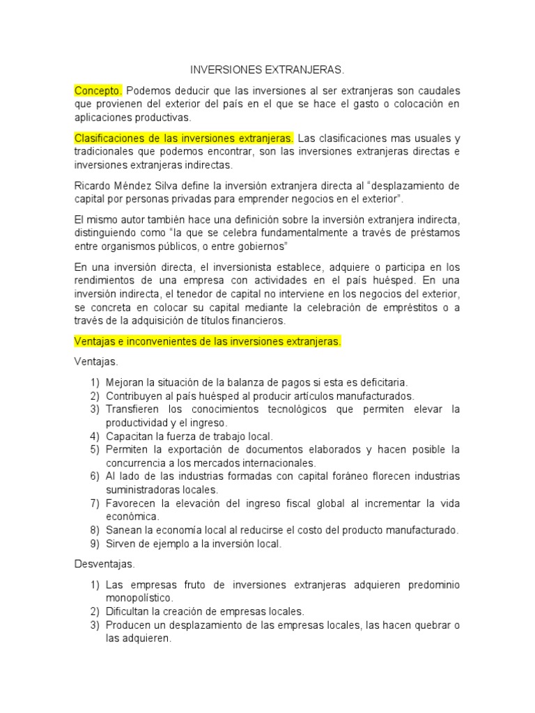 Inversiones Extranjeras: Tipos y Efectos | PDF | Finanzas y dinero